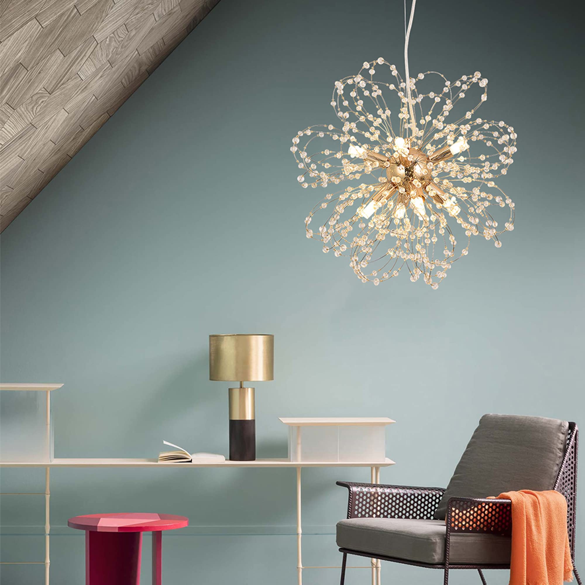 Isamacc Firework Crystal Chandeliers, 8-Light Dandelion Gold Chandelier for Dining Room, Sputnik Small Chandeliers Light Fixture for Bedroom, Living Room, Kitchen, Restaurant