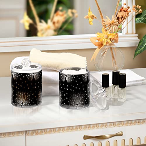 Wusikd Peacock 2 Pack Qtip Holder Organizer Dispenser Black Bathroom Storage Canister Cotton Ball Holder Bathroom Containers for Cotton Swabs/Pads/Floss