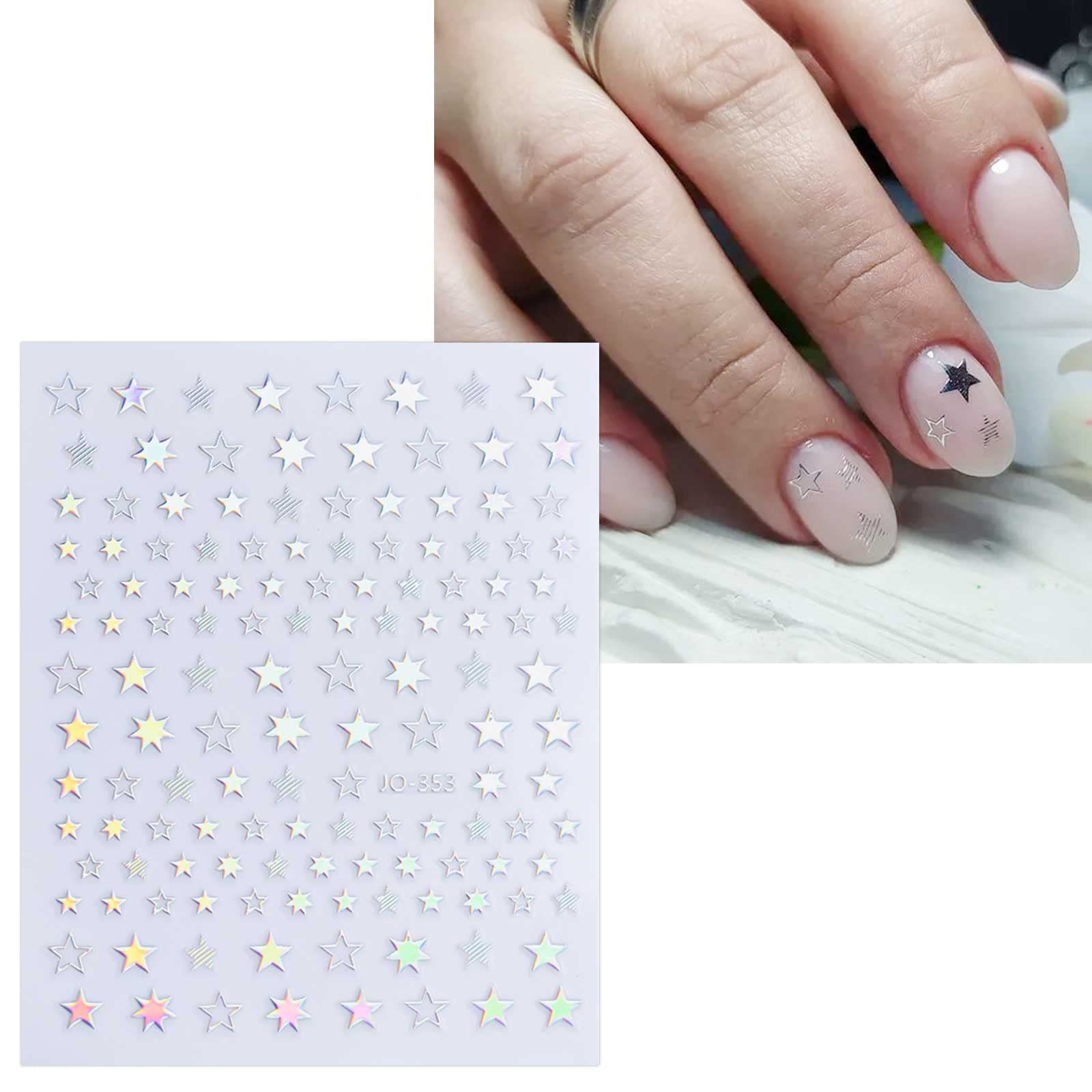 JMEOWIO 12 Sheets Aurora Nail Art Stickers Decals Self-Adhesive Pegatinas Uñas Glitter Holographic Star Heart Nail Supplies Nail Art Design Decoration Accessories