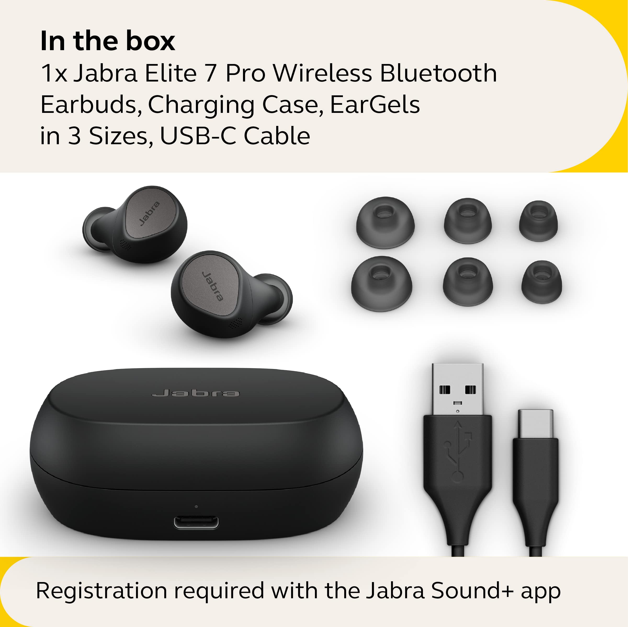 Jabra Elite 7 Pro in Ear Bluetooth Earbuds - Adjustable Active Noise Cancellation True Wireless Buds, Compact Design w/Jabra MultiSensor Voice Technology for Clear Calls - Titanium Black (Renewed)