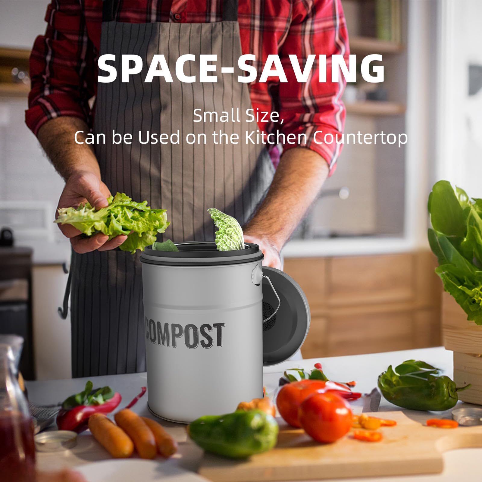 Jomoto1.0 Gallon Countertop Compost Bin for Kitchen - Sealed Lid, Carbon Filter & Inner Liner for Recycling Food Waste Easy Clean Container