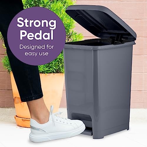 Superio Slim Trash Can with Foot Pedal β 10.5 Gallon Step-On Trash Can with Lid, Large Plastic Garbage Can, Trashcan for Bathroom, Kitchen, Office,Bedroom, Dorm Room, Patio, β Onyx Grey