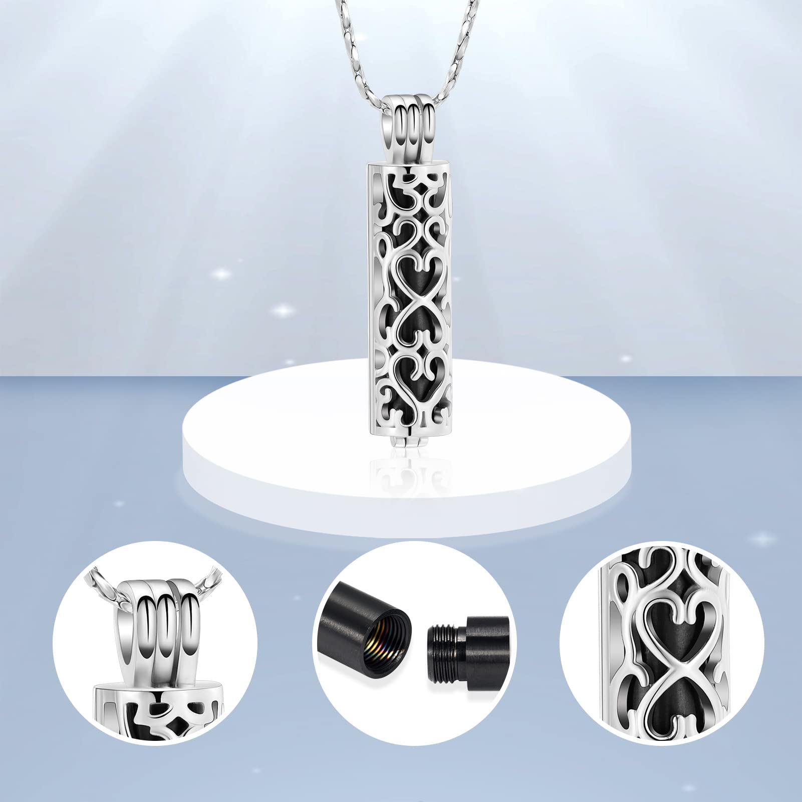 Imrsanl Stainless Steel Cremation Jewelry Ashes Cylinder Vial Urn Necklace for Ashes Charm Memorial Keepsake Cremation Pendant Jewelry (Black)