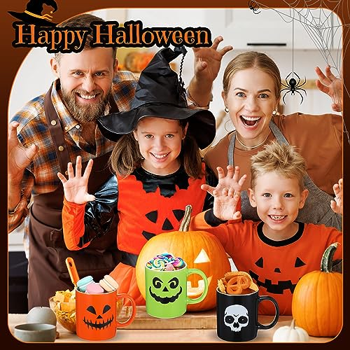 Zhehao 4 Pieces Halloween Mugs 15oz Mug Set Halloween Coffee Mugs with Handle Halloween Ceramic Matching Mugs for Home School Office Table Centerpieces Housewarming Holiday Party Gift (Scary Style)