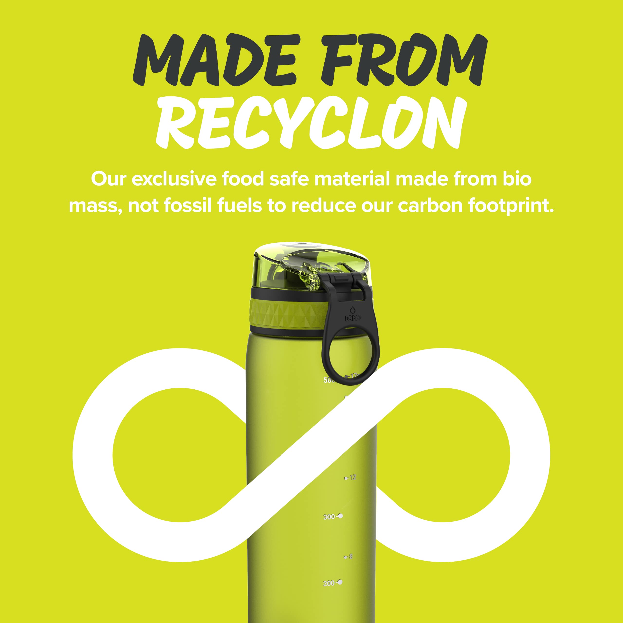 Ion8 Slim Leak Proof BPA Free Water Bottle, 500ml (18 oz), Solid Carbon