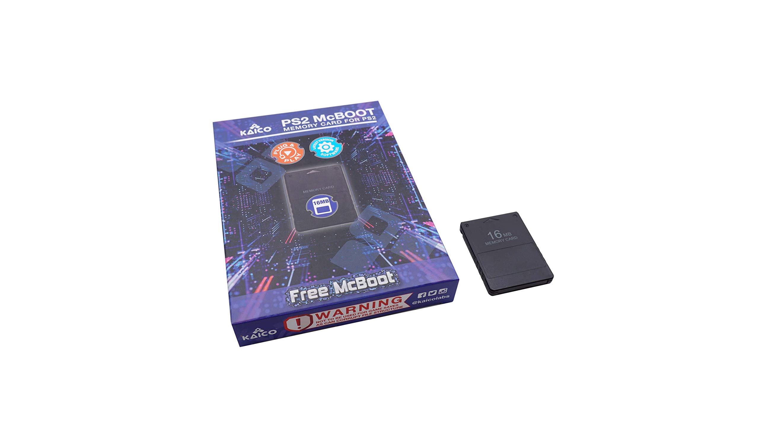 Kaico Free Mcboot 16MB PS2 Memory Card Running FMCB PS2 Mcboot 1.966 for Sony Playstation 2 - FMCB Free Mcboot Your PS2 - Plug and Play - Playstation 2 CFW McBoot 1.966