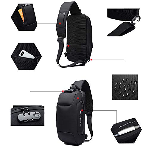 Wisfruit Anti Theft Sling Bag with USB Charging Port Casual Lightweight Chest Crossbody Daypack Waterproof (dark gray)