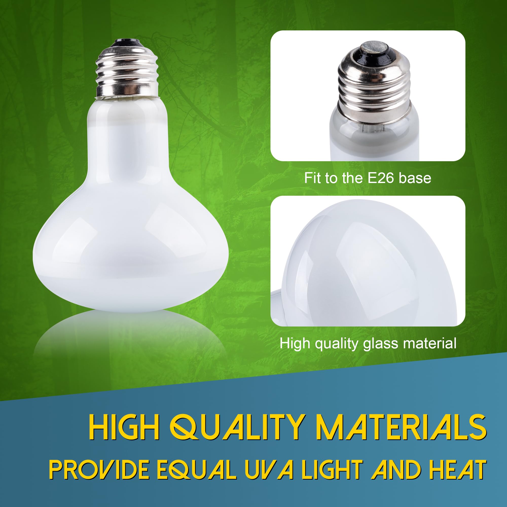 Jugbuy Reptile Heat Lamp Bulb, 100 Watt UVA Daylight Basking Spot Light for Bearded Dragon, Turtle, Lizard, Snake, Tortoise, Chameleon, Amphibians - 2 Pack