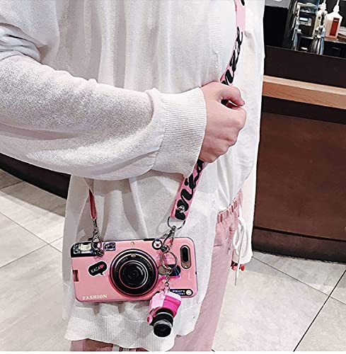 yandi Compatible with iPhone 13 Mini Case (5.4 inch) with Lanyard, Cute iPhone Case Blue Ray Camera Style Cover with Chain, Bling Lightweight Soft TPU Case Cover (Pink, iPhone 13 Mini)