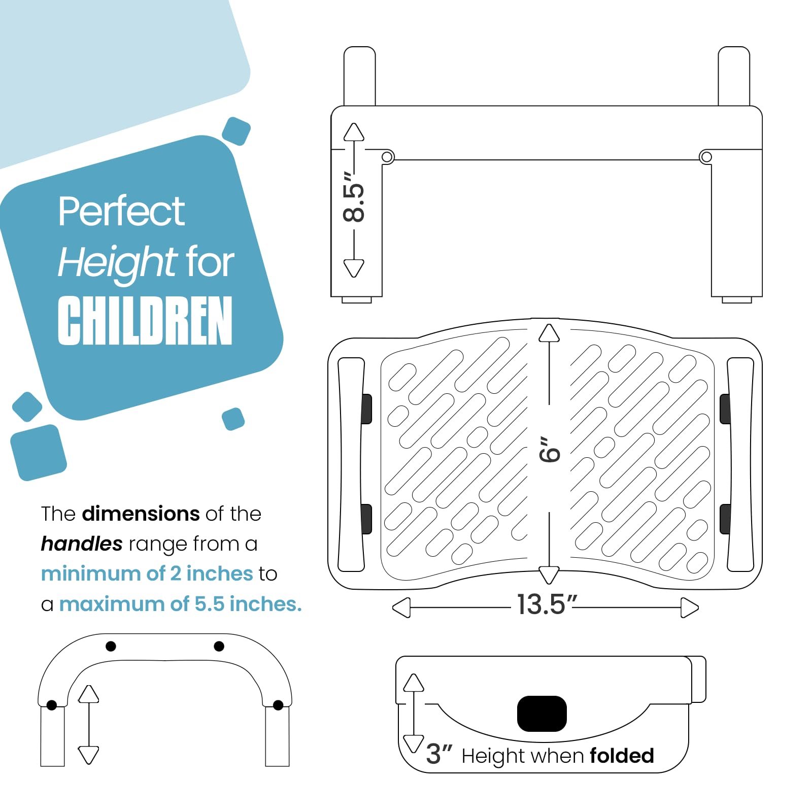 KinderSenseĀ® Foldable Step Stool for Kids with Handles - Toddler Folding Foot Stool for Bathroom Sink, Potty Training and More - Adjustable and Removable Handles