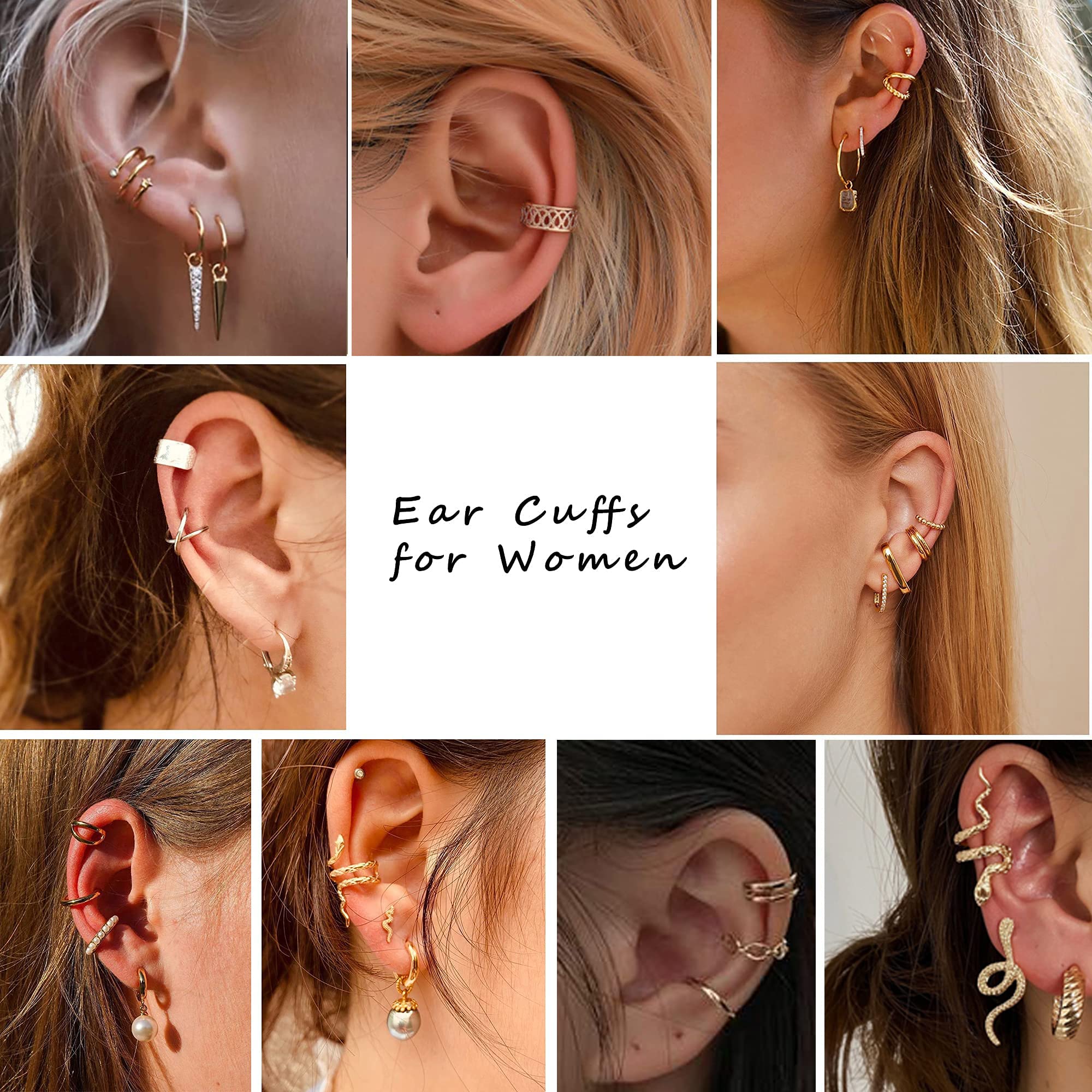 LOYALLOOK 23Pcs Ear Cuffs Earrings Set for Women 𝐍𝐨𝐧-𝐏𝐢𝐞𝐫𝐜𝐢𝐧𝐠 Cartilage Clip On Helix 𝐖𝐫𝐚𝐩 𝐄𝐚𝐫𝐫𝐢𝐧𝐠 𝐀𝐝𝐣𝐮𝐬𝐭𝐚𝐛𝐥𝐞 Snake Leaf Ear Clip 𝐅𝐚𝐤𝐞 𝐂𝐚𝐫𝐭𝐢𝐥𝐚𝐠𝐞 𝐄𝐚𝐫𝐫𝐢𝐧𝐠 Silver Tone