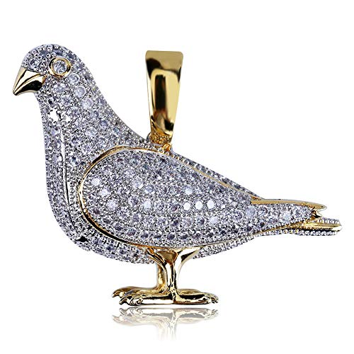 JAJAFOOK Hiphop 14k Gold Plated Iced Out CZ Pigeon Pendant Bling Necklace with 23.6" Rope Chain