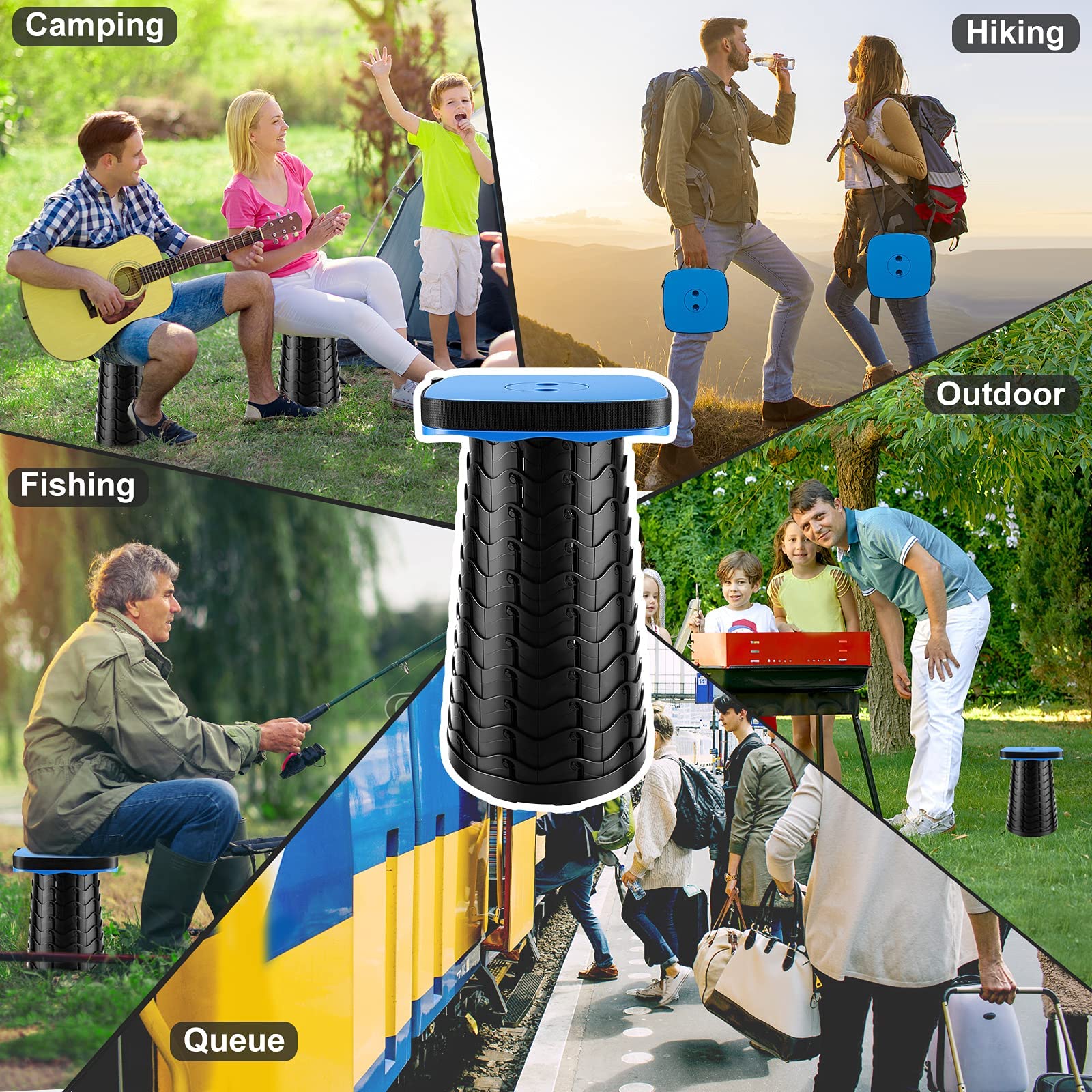 Miiuewuo Folding Portable Retractable Stool, Foldable Collapsible Telescopic Seat with 10” X 10” Cushion, Small and Lightweight Expandable Stool for Fishing Camping Outdoor Travel Garden, Load 500lbs