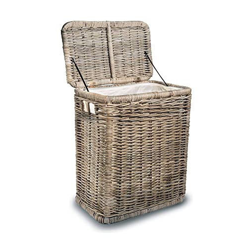 The Basket Lady Narrow Kubu Wicker Rectangular Laundry Hamper, 21 in L x 13 in W x 24 in H, Serene Grey