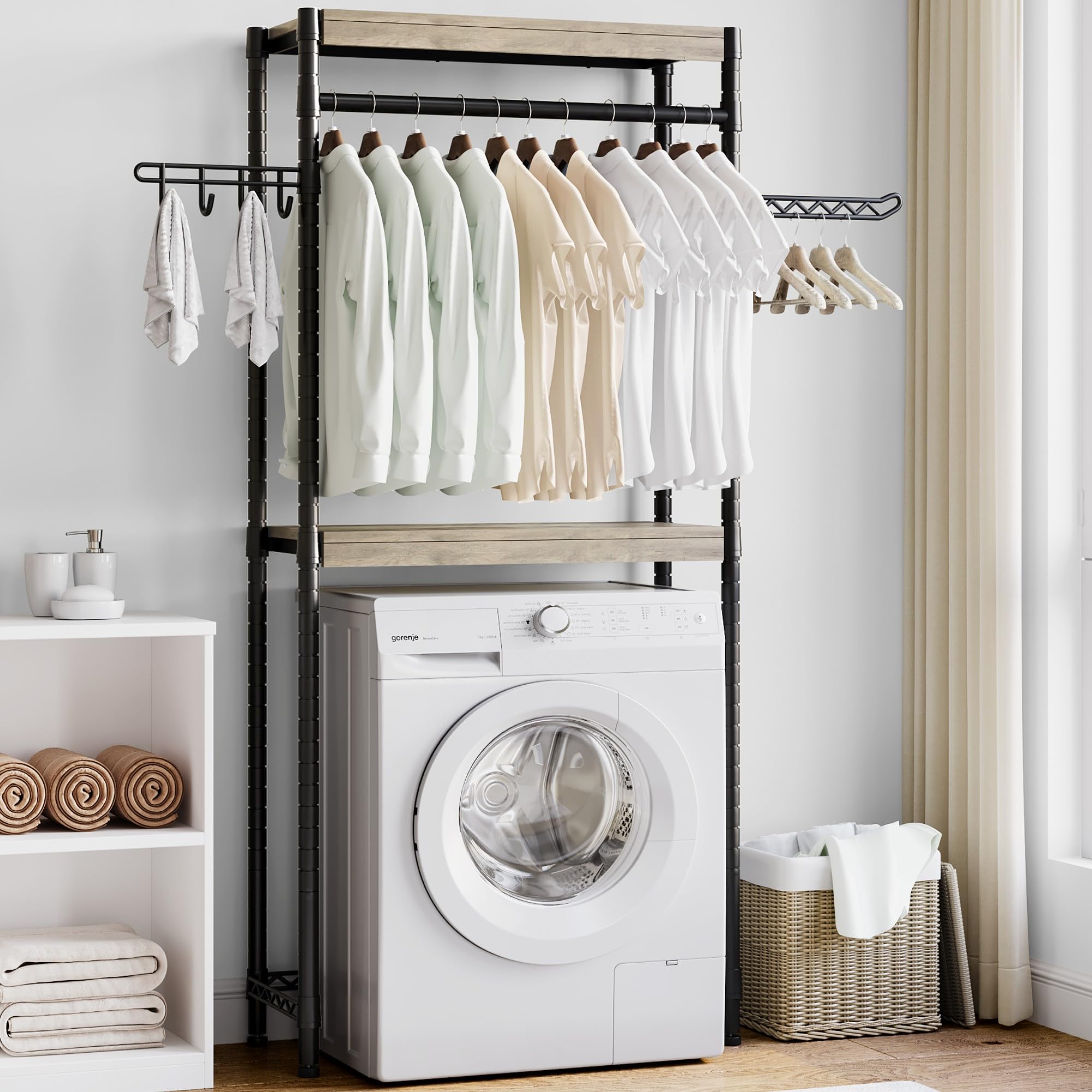 IDEALHOUSE Over The Washer and Dryer Storage Shelf- Laundry Room Organization Space Saving Laundry Drying Clothes Racks Heavy Duty Adjustable Height Bathroom Shelf for Home Decor 31"*12"*74.02"H