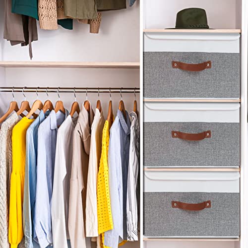 Yawinhe Collapsible Storage Boxes with Lids Fabric Foldable Storage Bins Organizer Containers Baskets with Lid for Home Bedroom Closet Office SNK024WGS-3