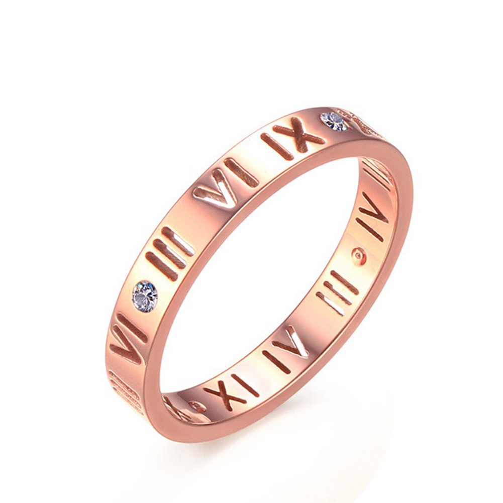 JAJAFOOK Women's Stainless Steel CZ Roman Numeral Ring,Rose Gold/Silver,Size 4-9