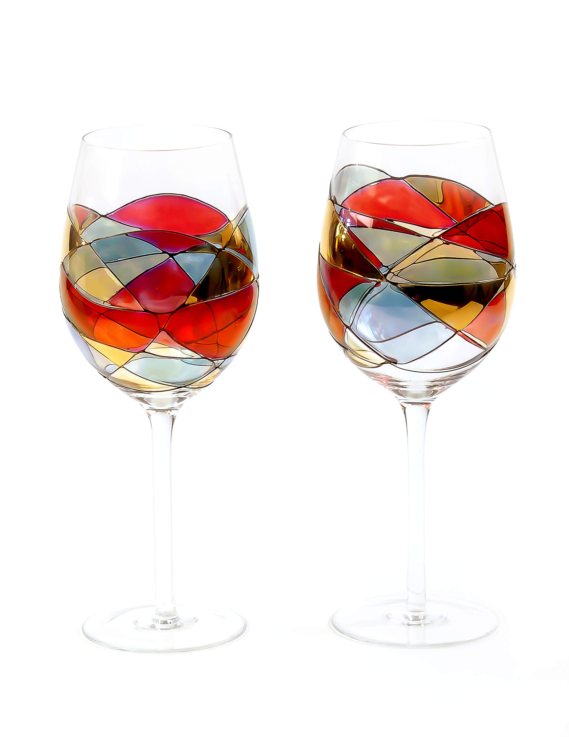 Large Wine Glasses 29oz Set 2 Sagrada Barcelona Hand painted Mouth Blown Unique gifts
