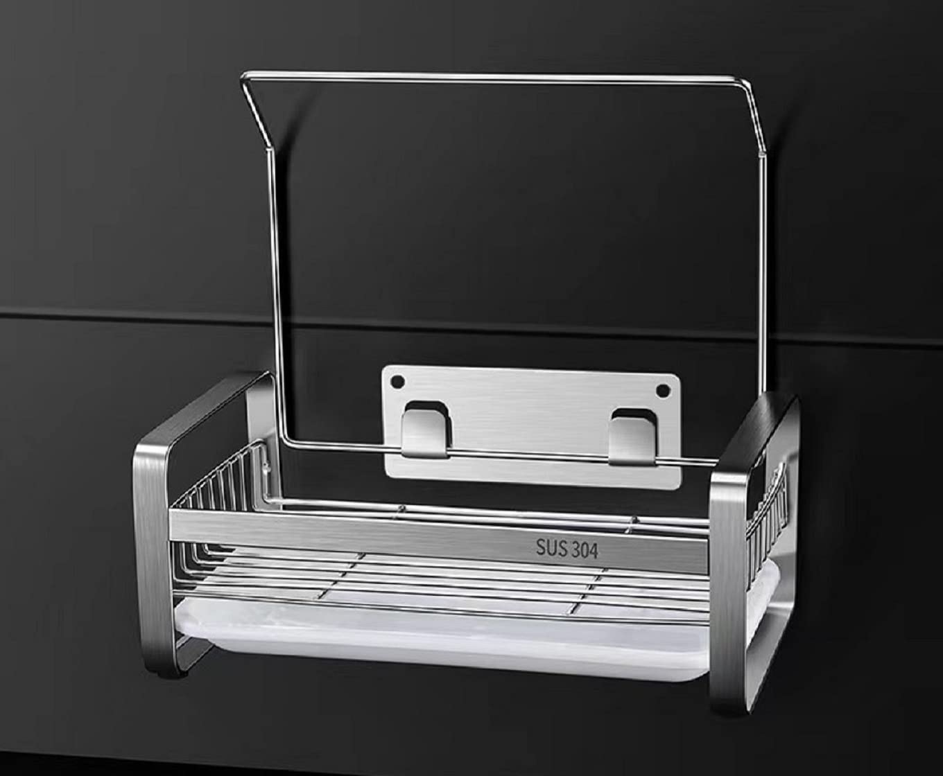 NILICAN Rag Rack Drain Rack Tableware Kitchen Sponge Rack Sink Caddy Cleaning Brush with Drain Pan Stainless Steel 304