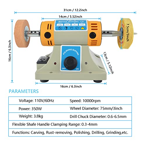 Rebrisbol Jewelry Buffer Polisher Bench Buffer Polisher with Accessories Multi-Function Electric Lathe Grinder for DIY Jewelry, Wood, Dental, Amber, Metal, Jade