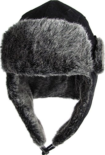 KBW-603 BLK Corduroy Aviator Trapper hat Trooper Ear Flaps Ushanka Eskimo Russian Warm Winter Cold