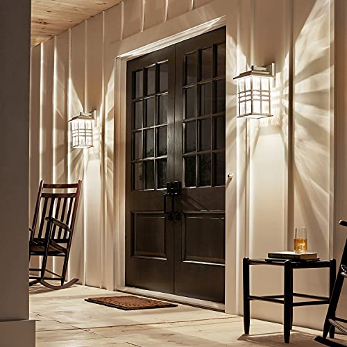 Kichler Beacon Square 14.25" Outdoor Wall Light in White, 1-Light Exterior Wall Sconce with with Clear Hammered Glass, (14.25" H x 8" W), 49830WH