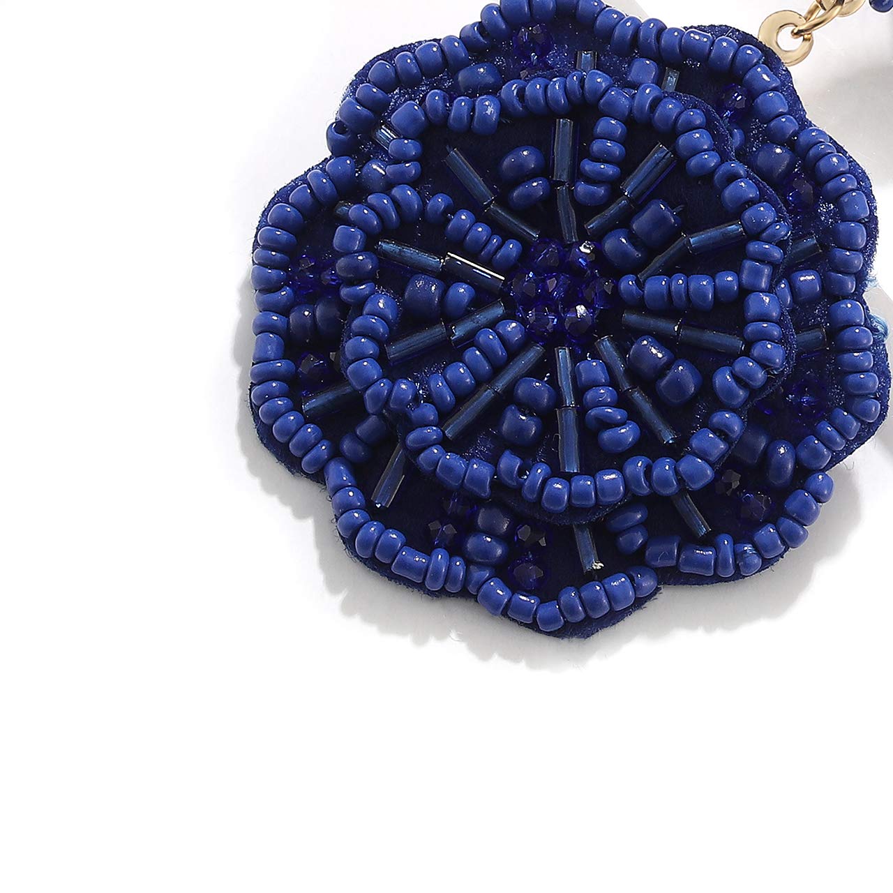 HSWE Statement Beaded Drop Earrings for Women Layered Bead Dangle Earrings (Blue)