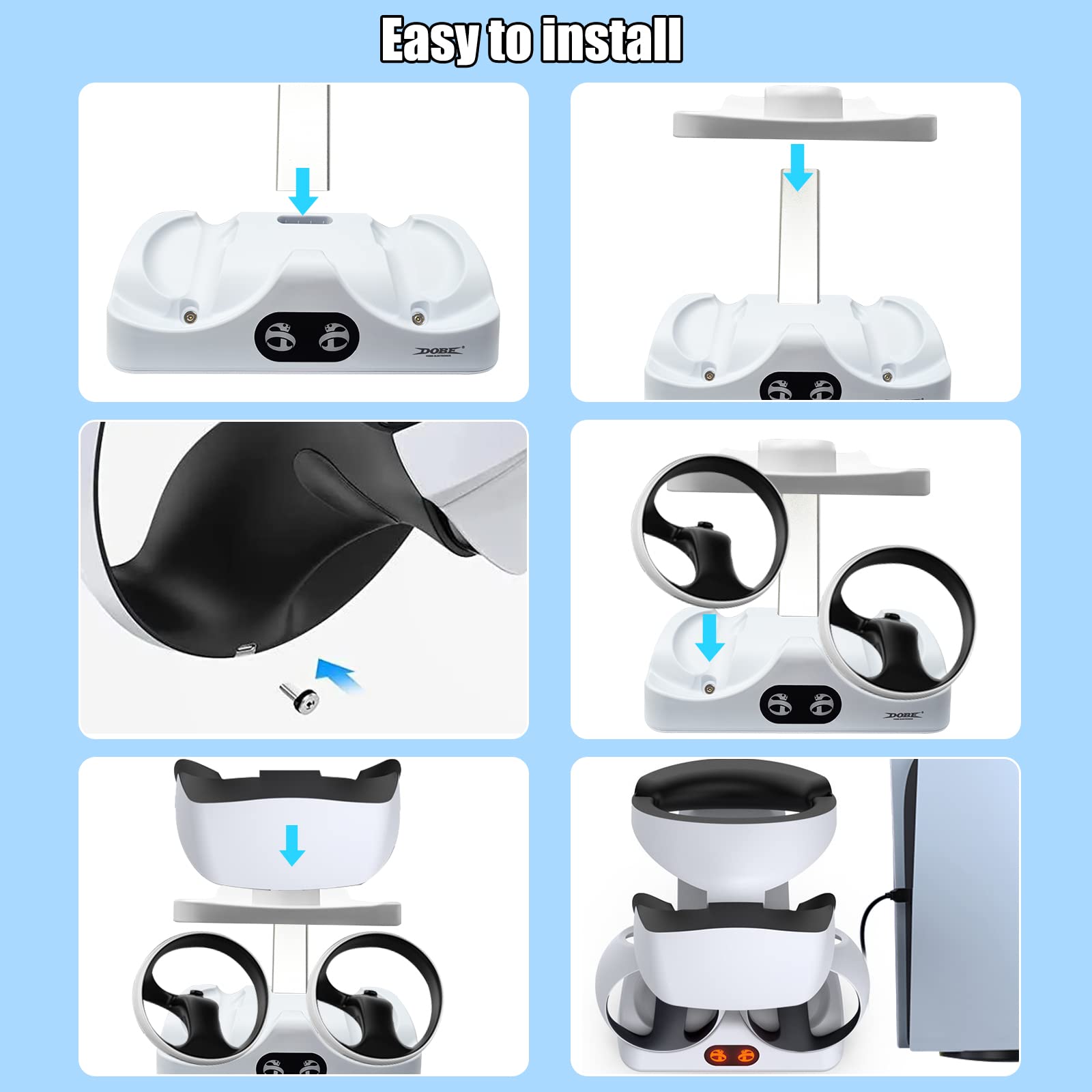 PSVR2 Charging Station Charging Dock for Controller with VR Headset Stand, PS VR2 Controller Charger with LED Light, Magnetic Clasps and Type-C Cable