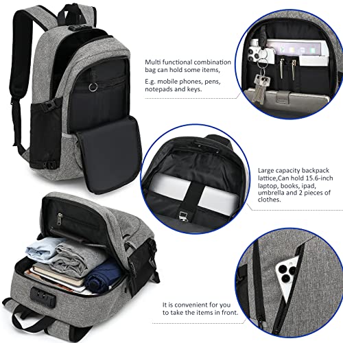 Laptop Backpack for Travel, 17.3 in for Men Women with USB Charging Port & Lock & Camping Utensils Set - Portable & Reusable Metal Travel Flatware