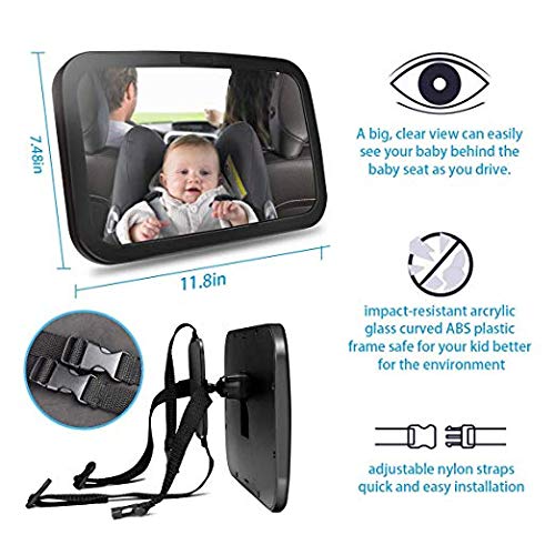 Ideapro Baby Car Mirror for Headrest, Backseat Rear View Facing with Wide Convex Shatterproof Glass and Fully Assembled Back Seat, Wide View Adjustable Acrylic 360° for Infant Safety