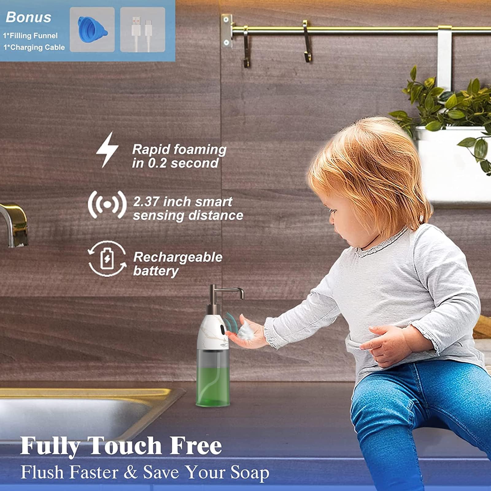 ITAX-WORLD Automatic Soap Dispenser Touchless Foaming Soap Dispenser 9.5oz Rechargeable Soap Dispenser Bathroom Countertop Hand Soap Pump for Bathroom & Kitchen