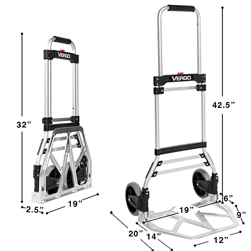 Vergo Industrial Folding Hand Truck - 275 lb. Capacity Dolly Cart - No Assembly Required Hand Cart, Lightweight, Collapsible & Compact, Telescoping Handle Extends to 42.5 Inches