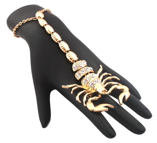 JOTW Scorpion Adjustable Finger Ring and Slave Hand Chain Bracelet One Size Fits All (F-265) (Silvertone, Metal)