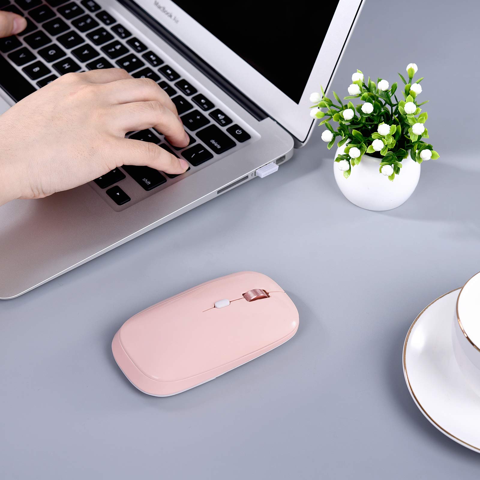 PINKCAT Wireless Mouse, 2.4G Slim Silent Cordless Mouse with USB Receiver, 3 Adjustable DPI Portable Optical Wireless Computer Mice for Laptop, PC, Notebook, Deskbtop, MacBook - (Pink)