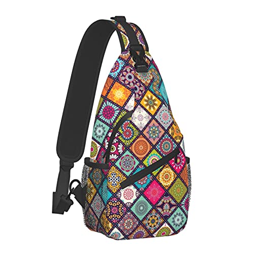 Yrebyou Ethnic Style Chest Sling Bag Crossbody Backpack Travel Hiking for Women Men Multipurpose Lightweight Fashion Shoulder Bag for Biking Climbing Runner