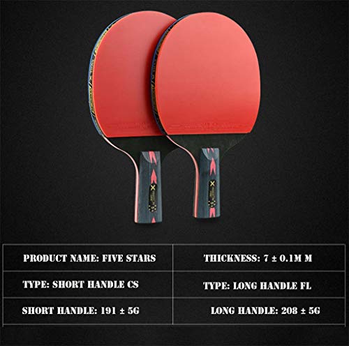 KATUEF 5 Star Table Tennis Racket,Bats, Carbon King Beat ping Pang Racket, Professional Training Double Racket,1 Storage Bag (Color : Black+Red, Size : Long Handle)