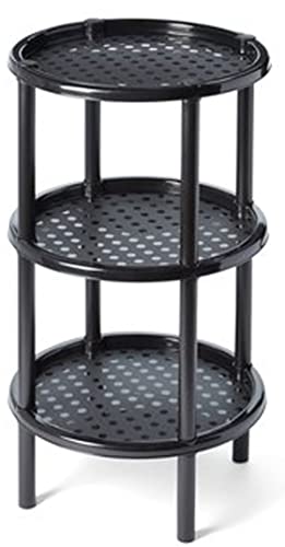 Versatile Self-Standing Round Plastic Shelf for Bathroom Supplies, Bedroom, Home Office, Living Room- 3 Tiers of Display, Storage and Organization (Black). Measures 13 ¾”x13 ¾”x 24” Height.