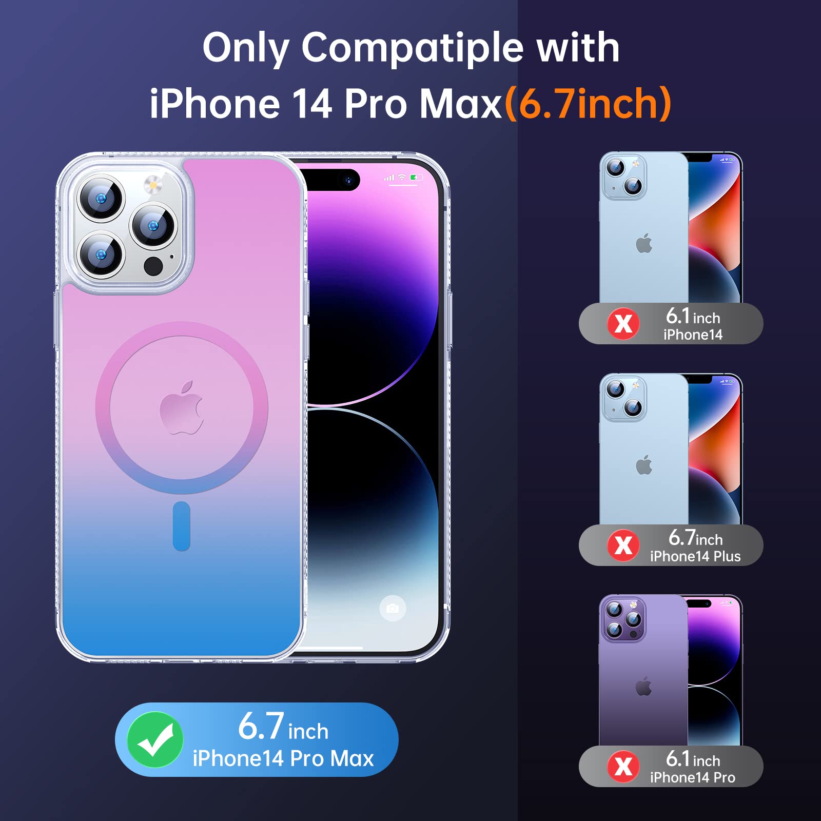 JUESHITUO Magnetic Defender Bicolor for iPhone 14 Pro Max Case[Military Grade Protection] [Super Strong Magnets] Translucent Matte Case for iPhone 14 Pro Max Case (6.7") (Rose to Blue)