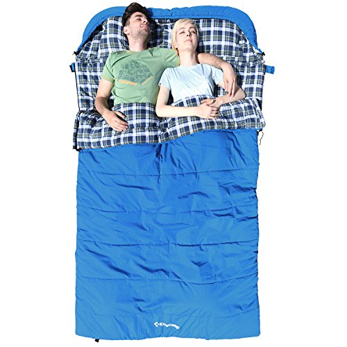 KingCamp Camping Double Sleeping Bags, 3 Season Cotton Flannel Lining Double Layer Sleeping Bag 2 Person Couple Waterproof Lightweight Backpacking Hiking Outdoors with Pillow and Carry Bag Queen Size