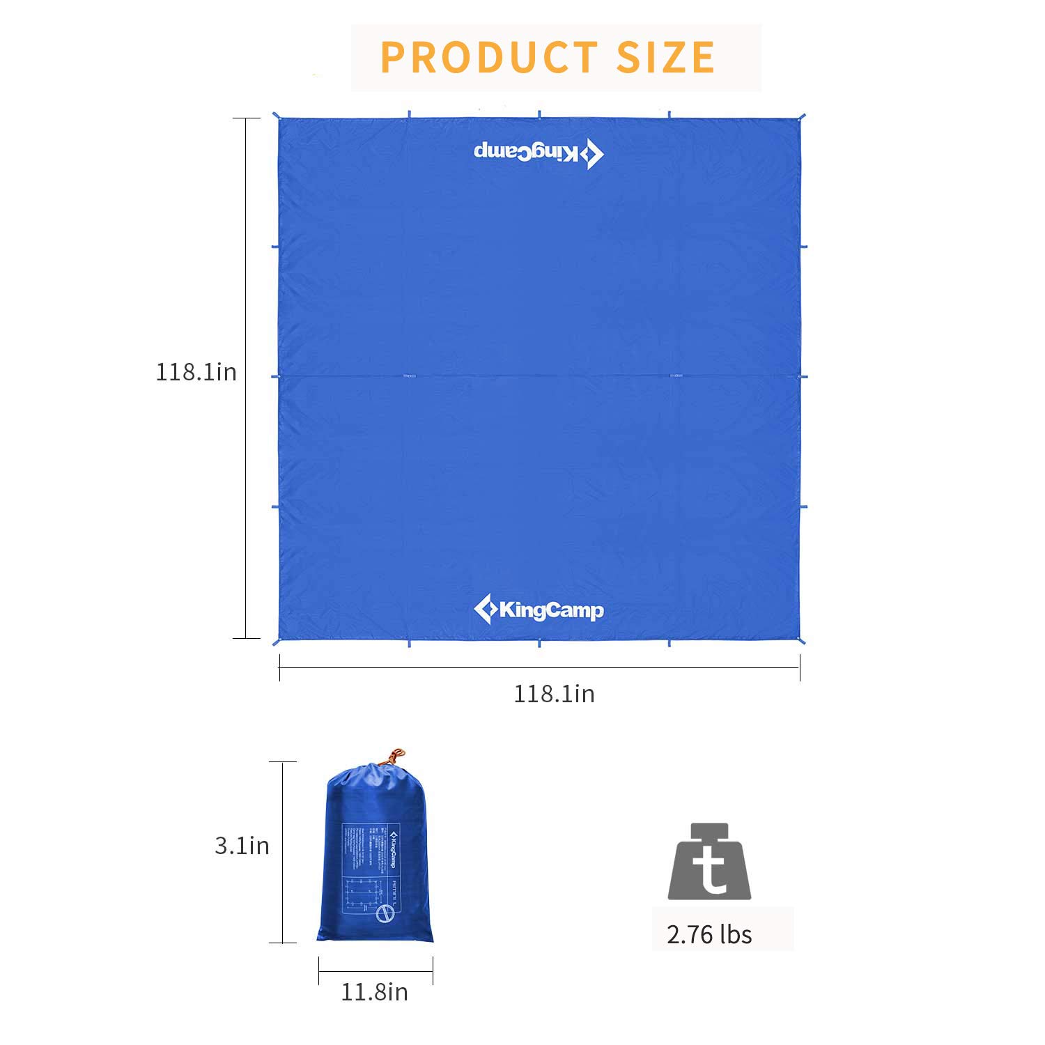 KingCamp Camping Tarp 10ft Oversize Tarp for Camping Lightweight Tearproof Hammock Rain Fly Waterproof Tarp with Silver Coating UPF50+ UV Protection for Backpacking Hiking Traveling Tent Tarps