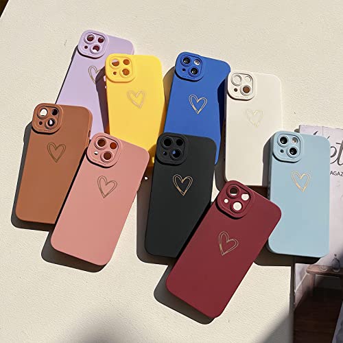 Yeddabox Compatible with iPhone 13 Mini Case for Women, Bronzing Luxury Heart Phone Case Cute Side Small Pattern Soft TPU Shockproof Full Camera Lens Protective Cover for iPhone 13 Mini (Black)