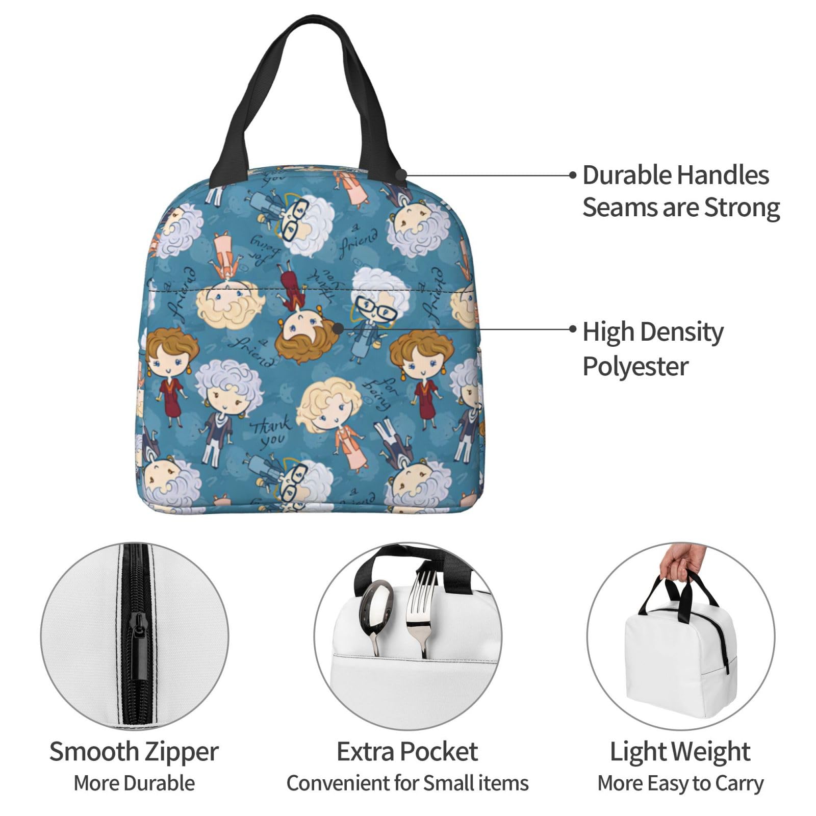 ITOMEN Reusable Lunch Bag Large Lunch Tote Lunch Box Container for Women (Blue)