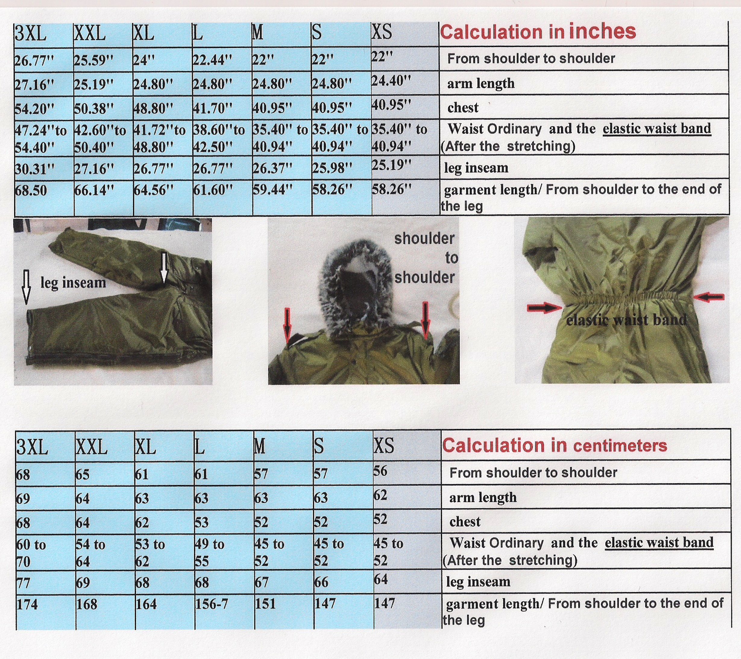 IDF Snowsuit Winter Clothing Snow Ski Suit Coverall Insulated Suit (3XL, Green)
