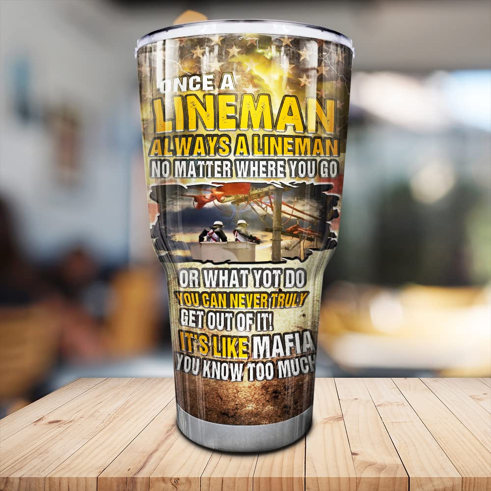 N NAMESISS All Over Printed Tumbler, LINEMAN Customized Lineman Tumbler, Once A Lineman, Always A Lineman, Gift For Lineworkers Nor Tumbler, Gift for Father, Gift for Him, Welder Father's Day, 30 OZ