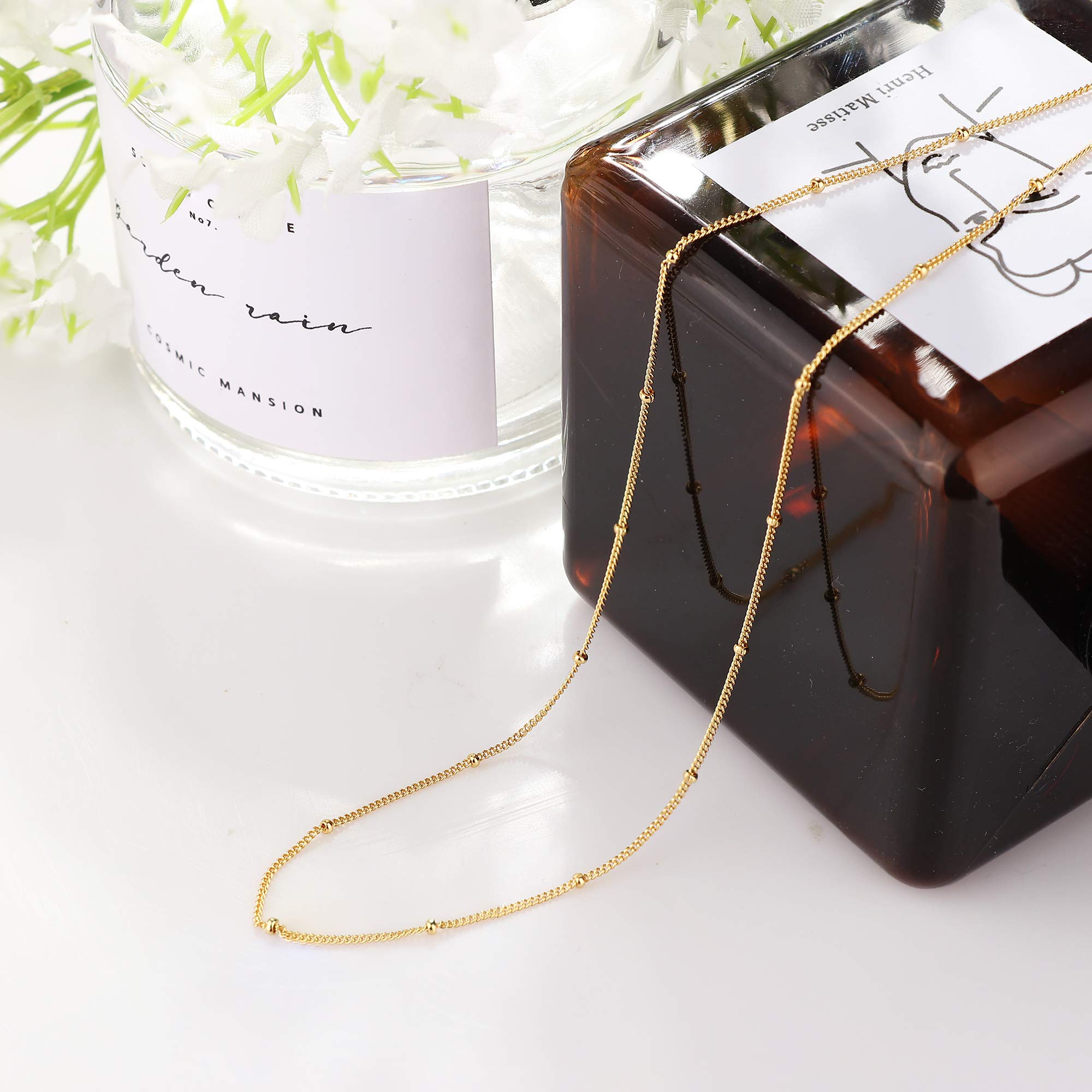 MILACOLATO Danity Gold Choker Necklace 18K Gold Plated Sterling Silver Tiny Delicate Bead Satellite Chain Necklace, Yellow Gold