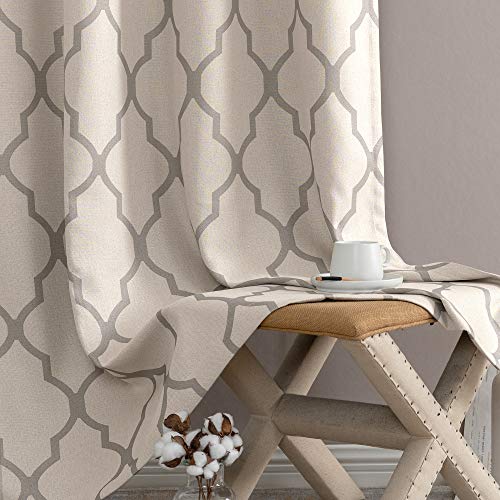 JIN CHAN Curtains Living Room Darkening Drapes Bedroom Linen Textured Window Treatment Panels 95 inch Long One Panel Grey on Beige
