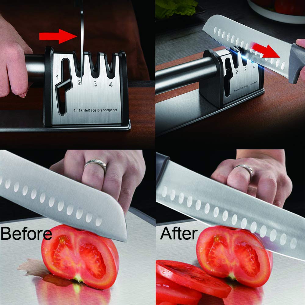 Kitchen Knife Sharpener,3-Stage Speed Sharpening Restore Knives with Non-slip Base and Esay to Use (Silver)