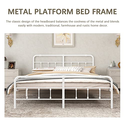 ZIRUWU Twin XL Metal Platform Bed Frame with Headboard Footboard Extra Strong Support No Box Spring Needed Noise Free Easy Assembly White