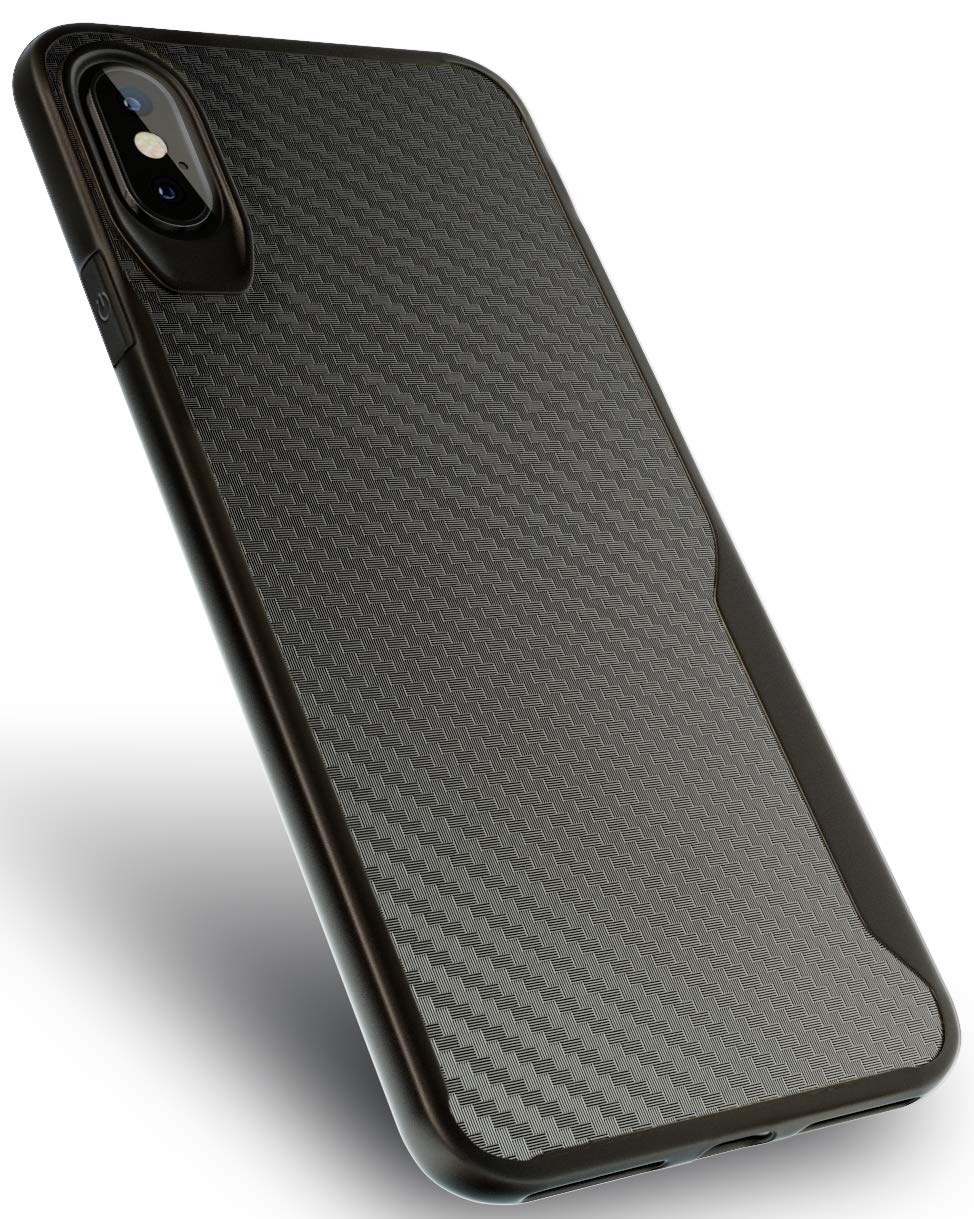 Kitoo Designed for iPhone Xs Max Case, Carbon Fiber Pattern, 10ft. Drop Tested, Wireless Charging - Black