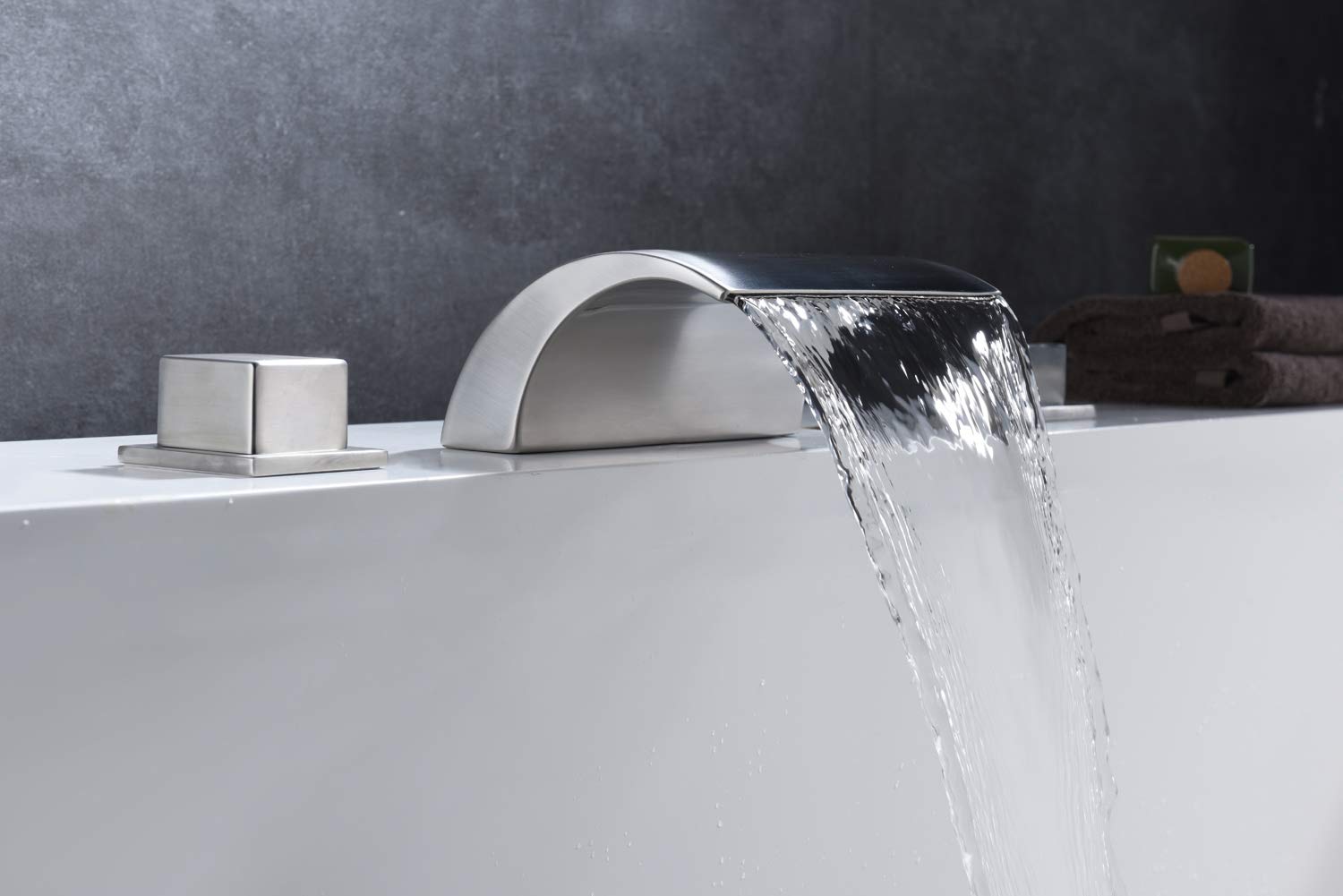 sumerain Roman Tub Faucets Brushed Nickel,Waterfall Spout for High Flow Rate,Include Valve and Trim Set